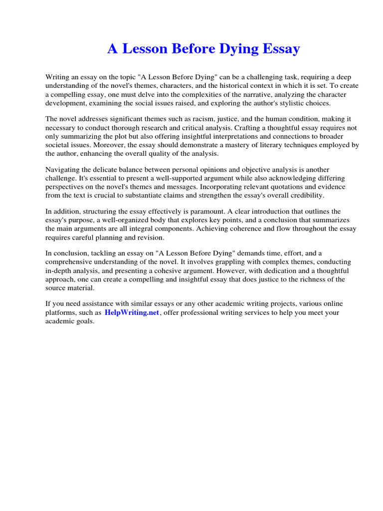 A Lesson Before Dying Essay | PDF