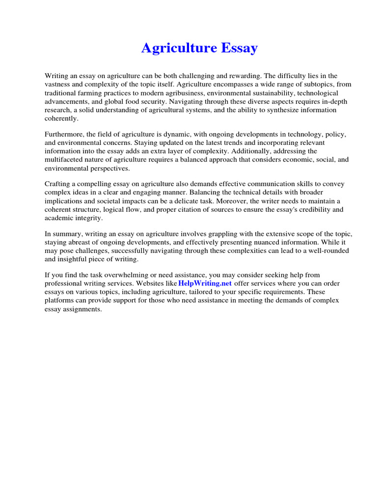 Agriculture Essay | PDF