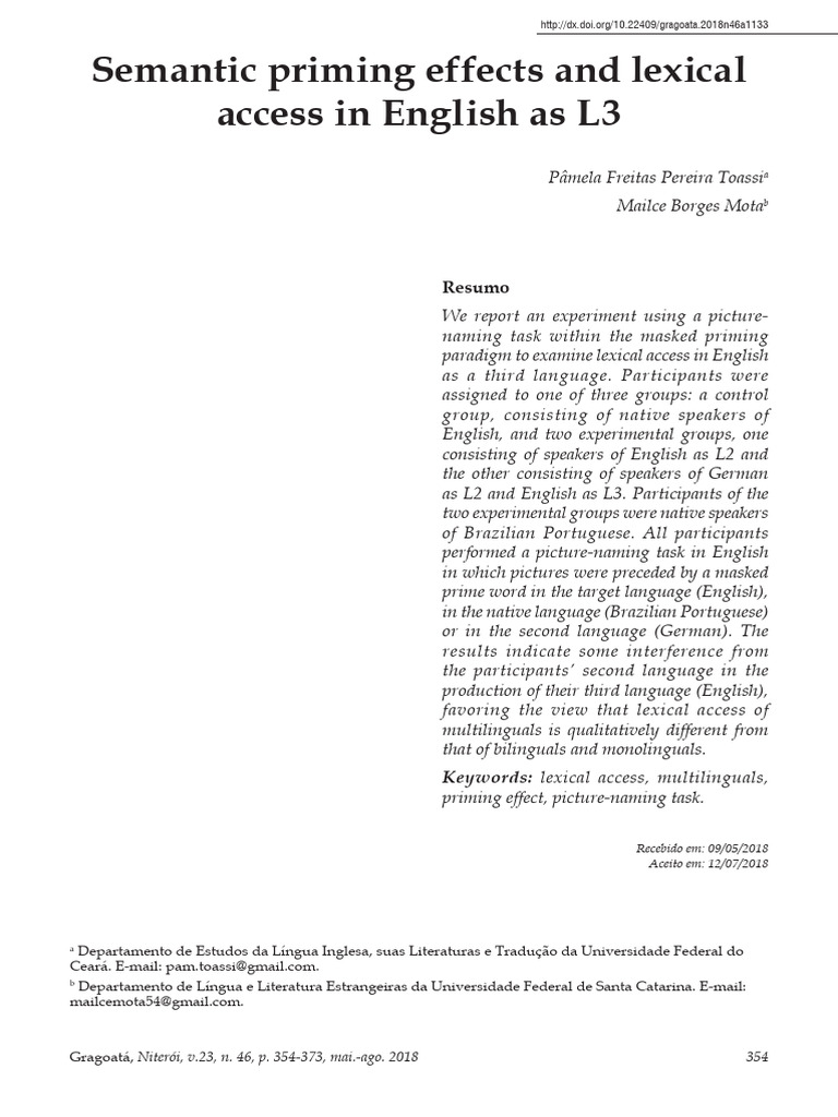 Semantic Priming Effects and Lexical Access in English As L3 | PDF | Second Language Acquisition ...