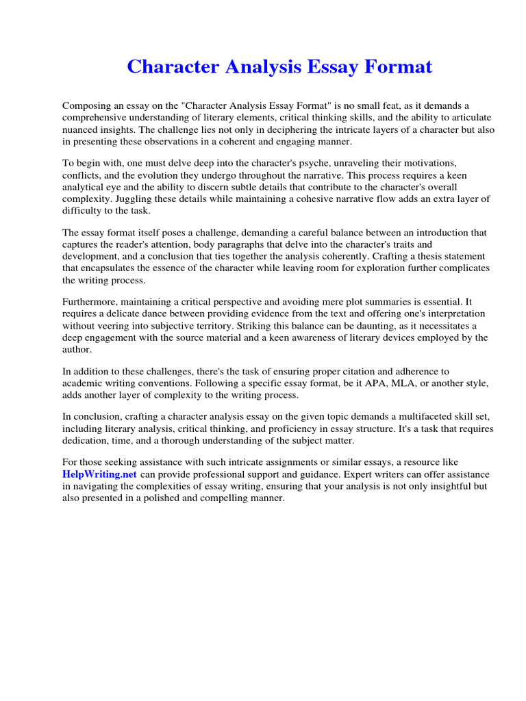 Character Analysis Essay Format | PDF