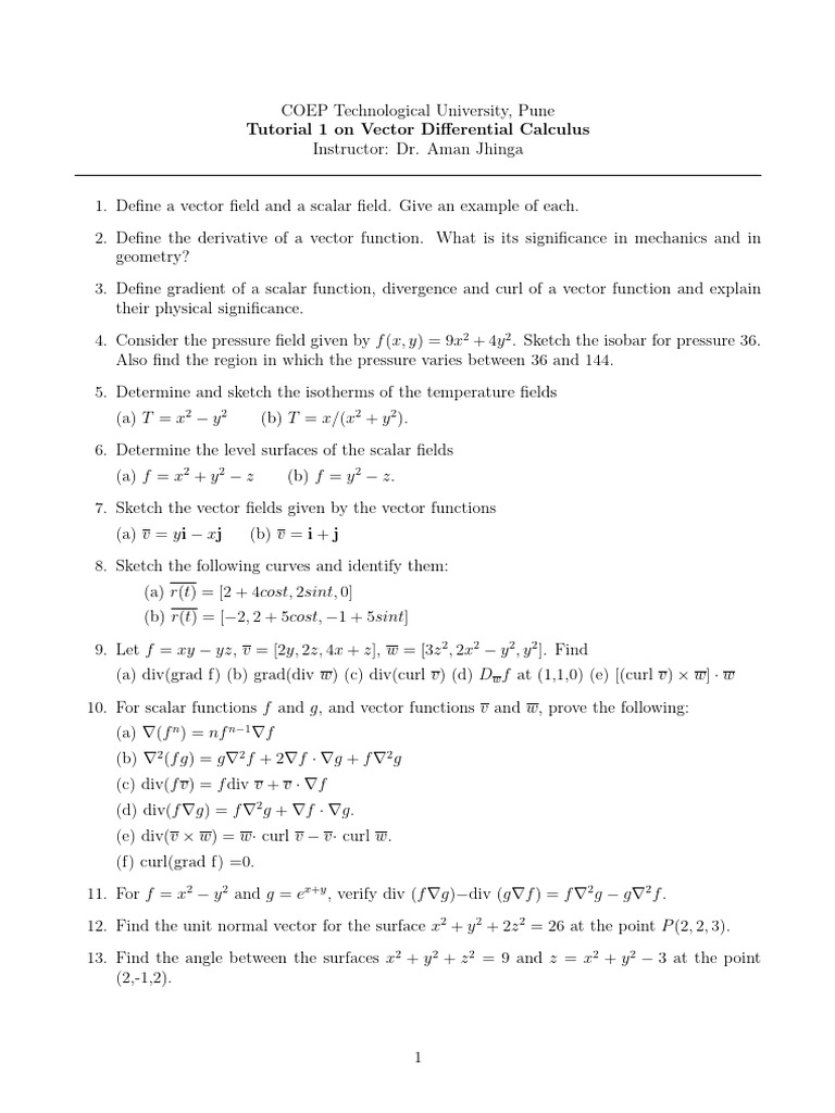 Tutorial On Vector Differentiation Pdf