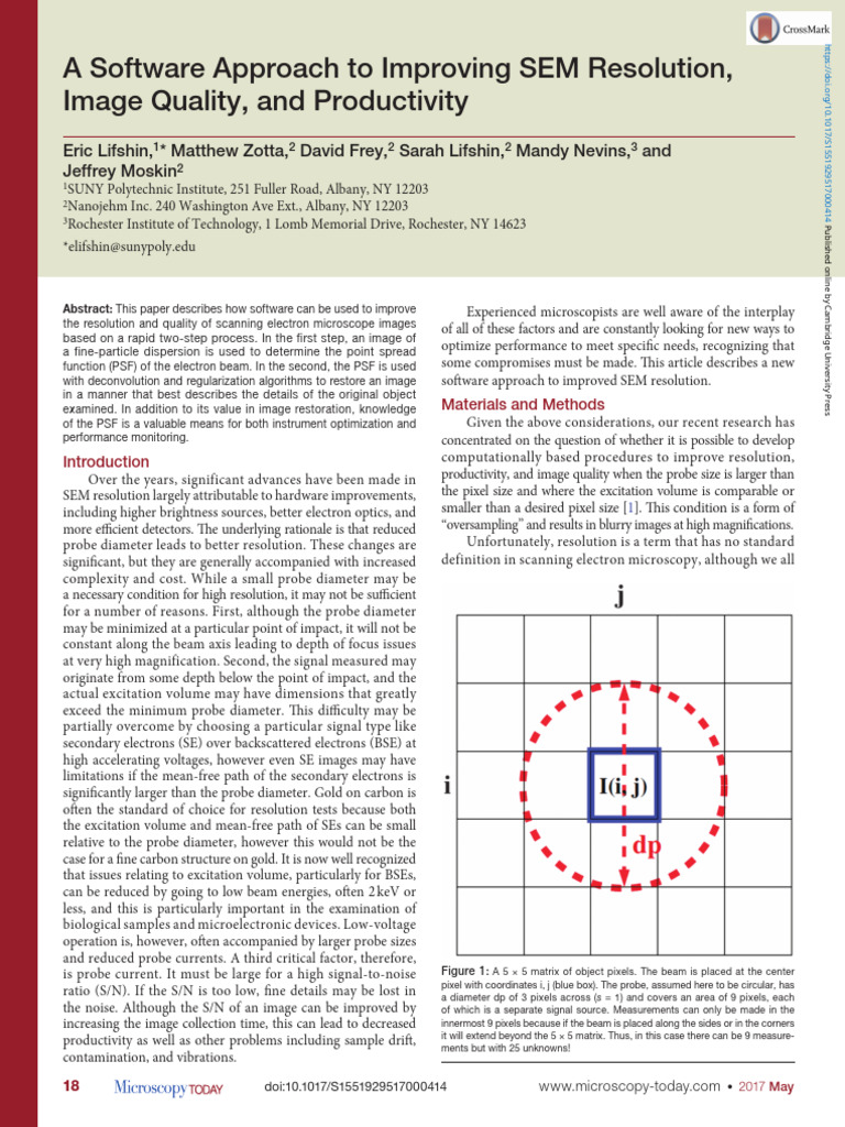 A Software Approach To Improving Sem Resolution Image Quality and ...