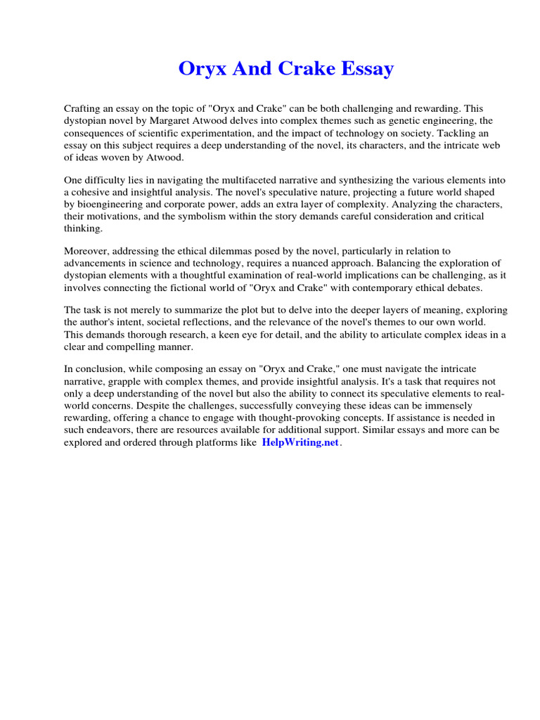 Oryx and Crake Essay | PDF | Greenhouse Effect
