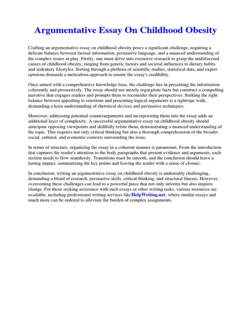 Argumentative Essay On Childhood Obesity | PDF | Essays | Humanism