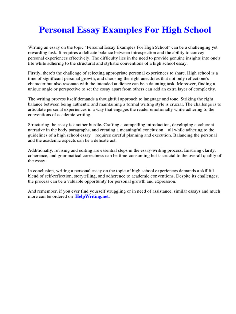 Personal Essay Examples For High School | PDF | Wi Fi | Computer Network