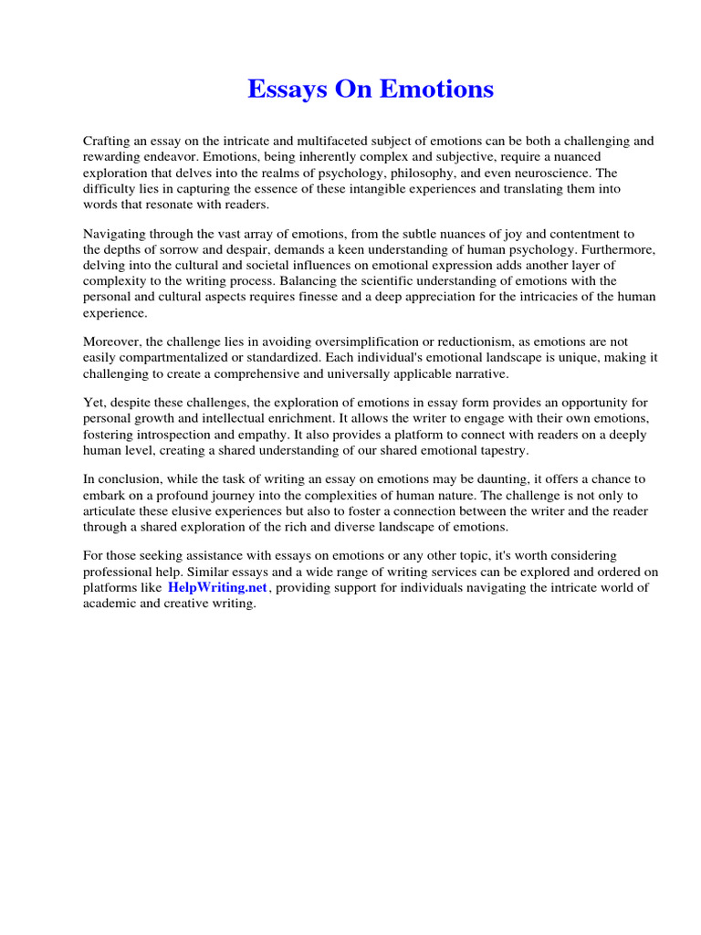 Essays On Emotions Pdf Emotions Cigarette