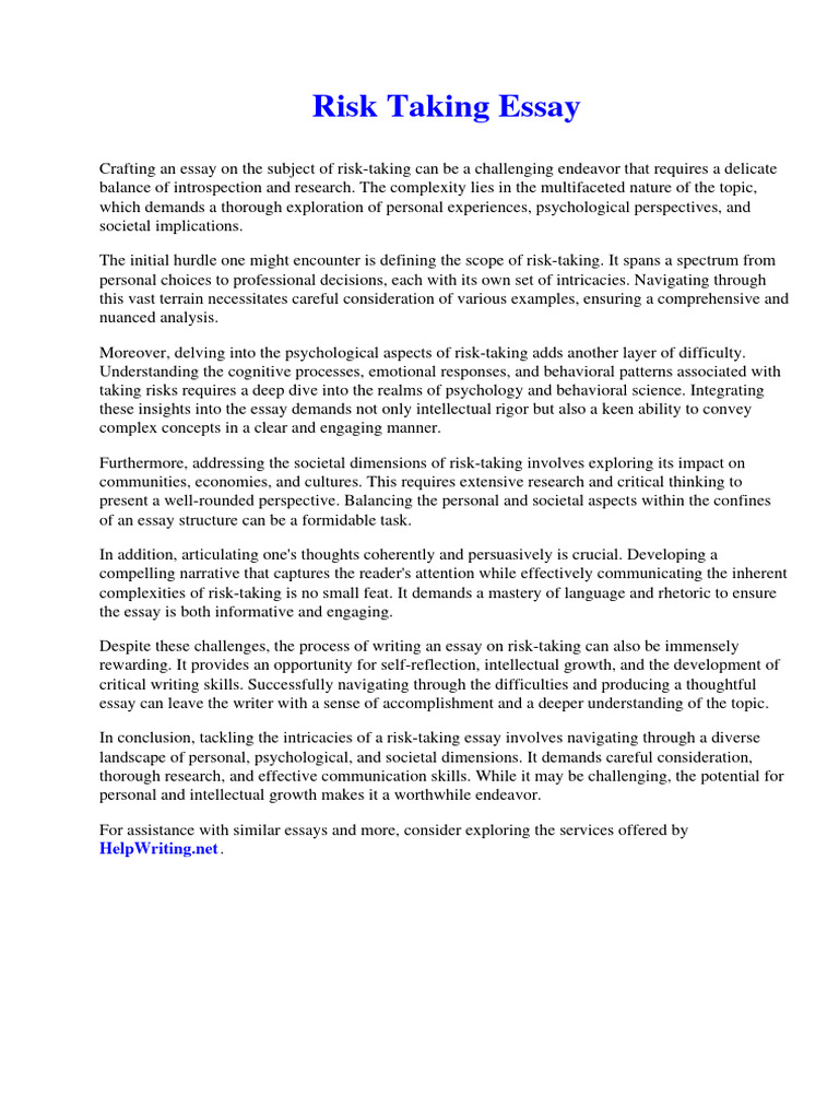 Risk Taking Essay | PDF