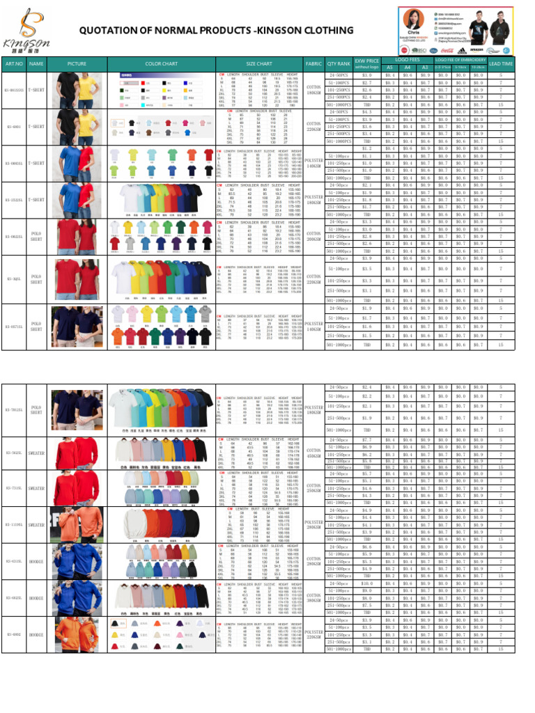 Kingson Clothing Product Quotation | PDF | Clothing | Fashion