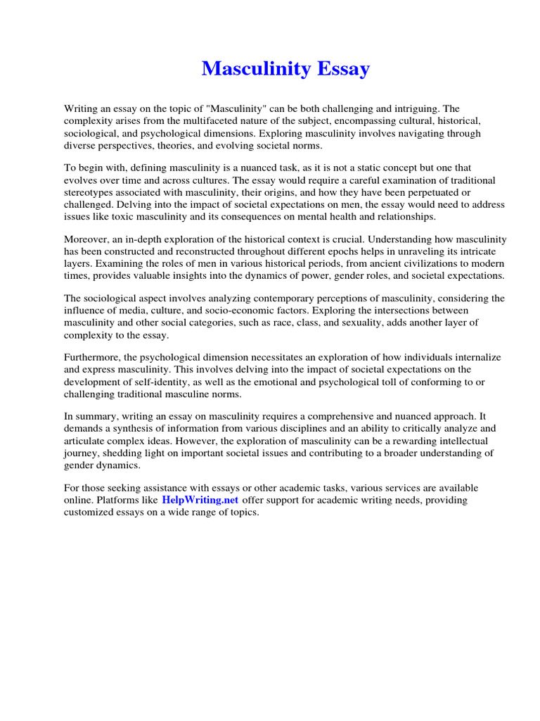 Masculinity Essay | PDF | Masculinity | Beer
