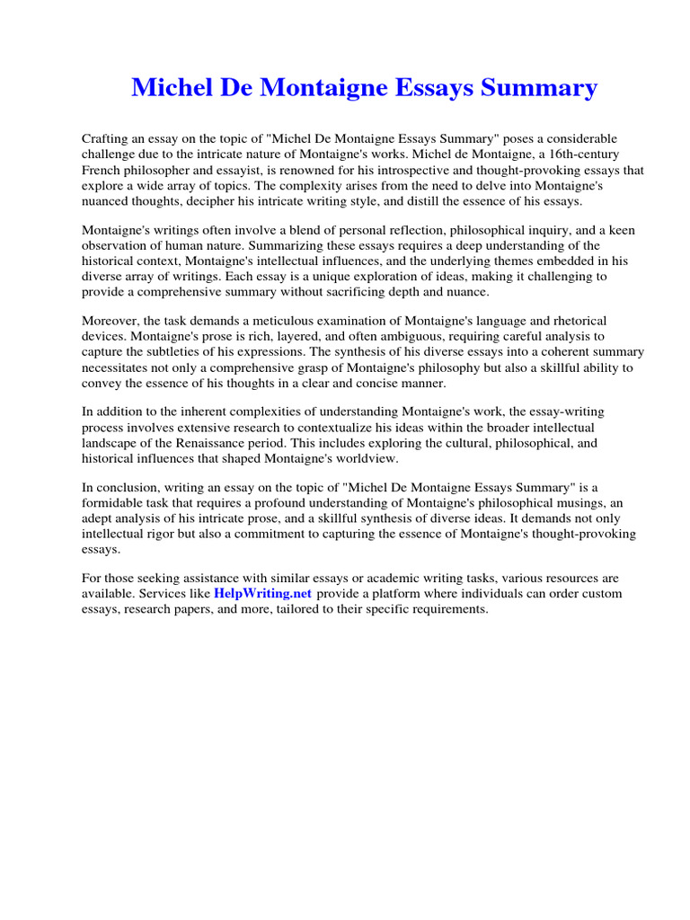 Michel de Montaigne Essays Summary | PDF | Essays | Michel De Montaigne