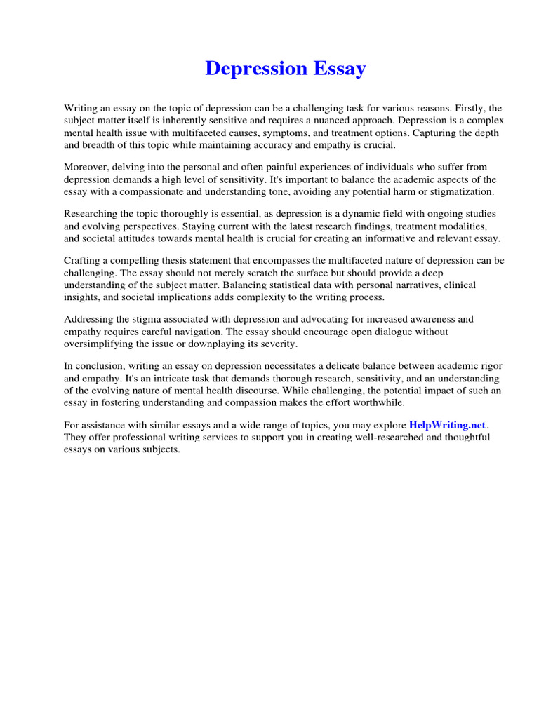 Depression Essay | Download Free PDF | Peer To Peer