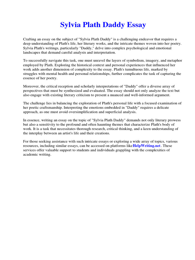 Sylvia Plath Daddy Essay | PDF