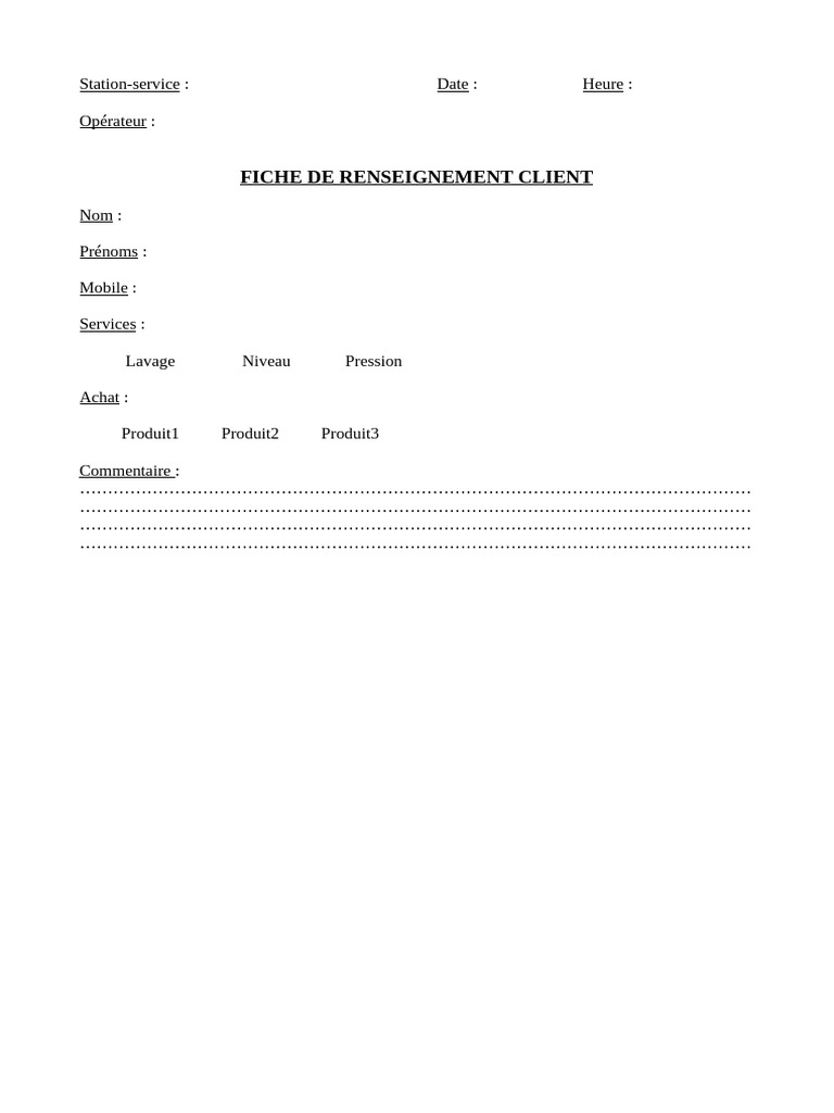 Fiche de Renseignement Client | PDF