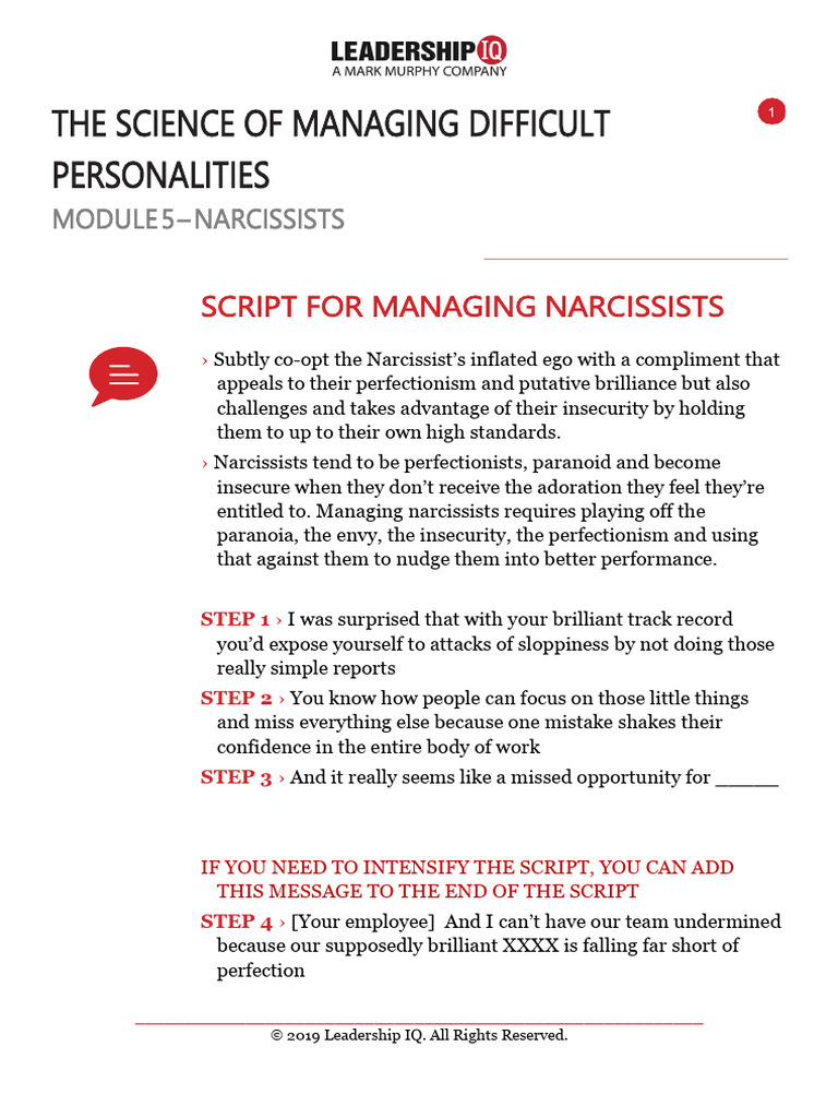 Script For Managing Narcissists | PDF