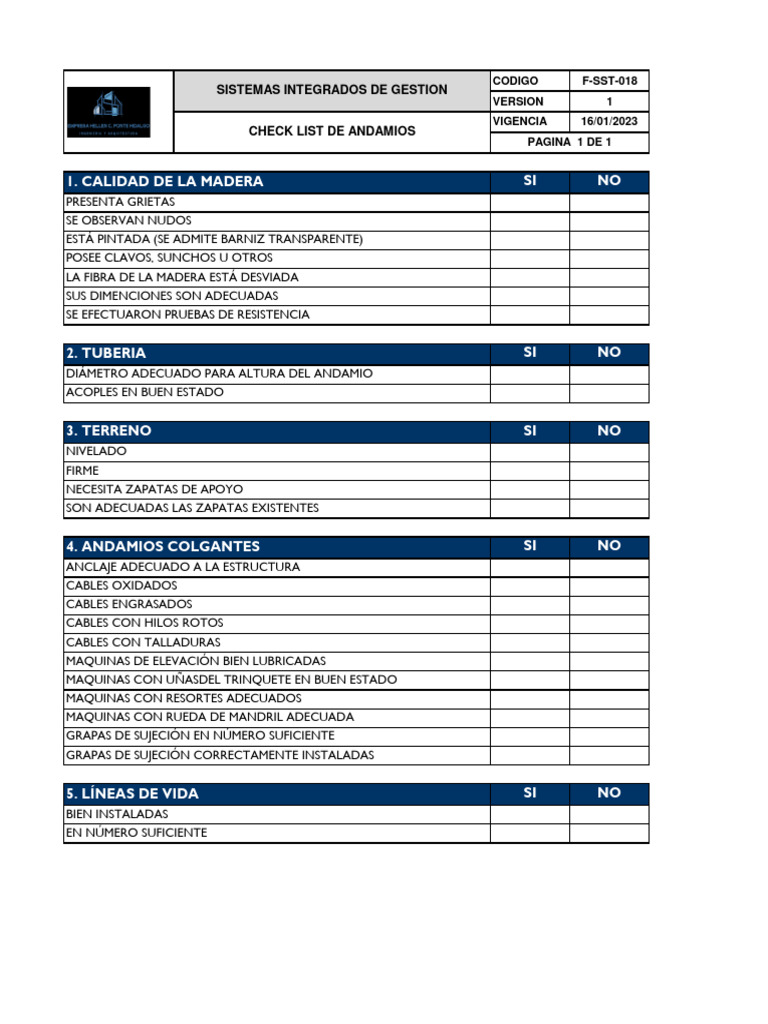 Checklist de Seguridad para Andamios | PDF