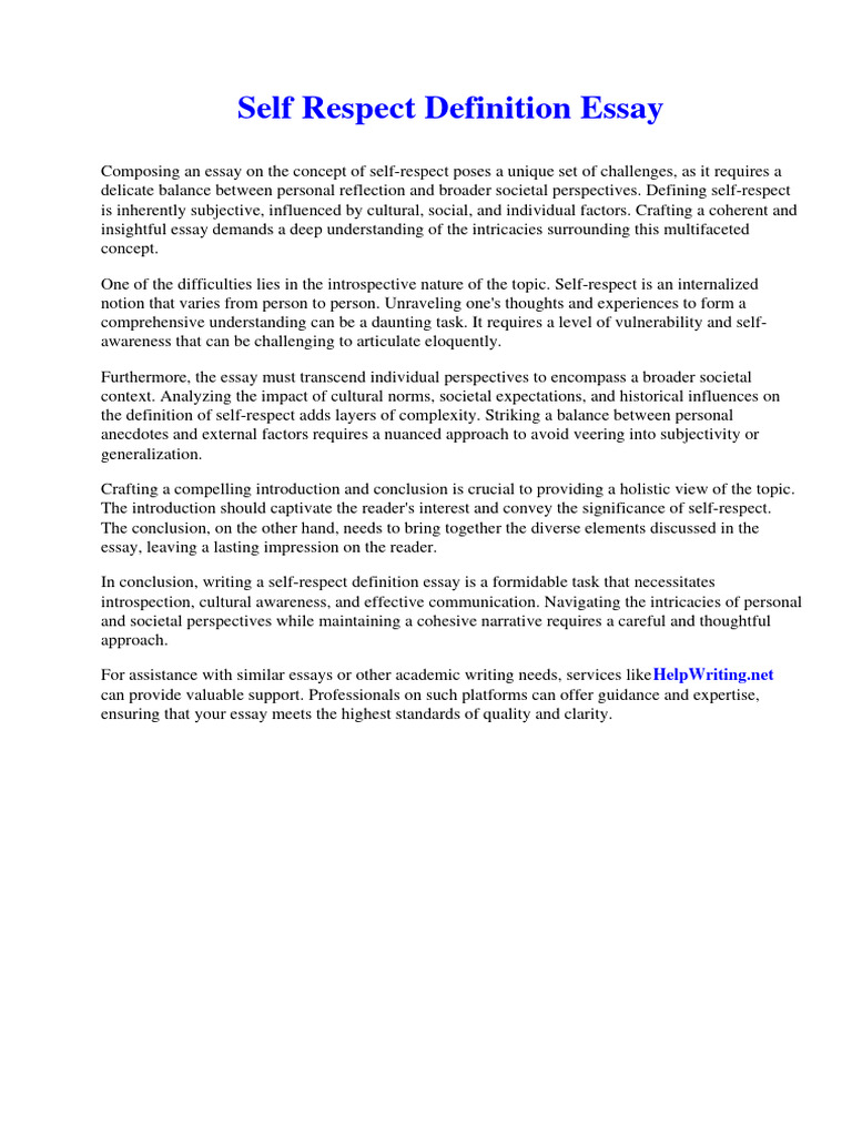 Self Respect Definition Essay | PDF