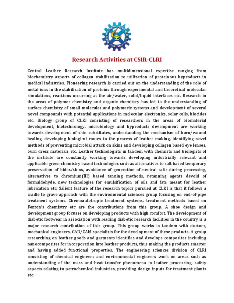 Clri Research For Acsir | PDF | Leather | Chemistry