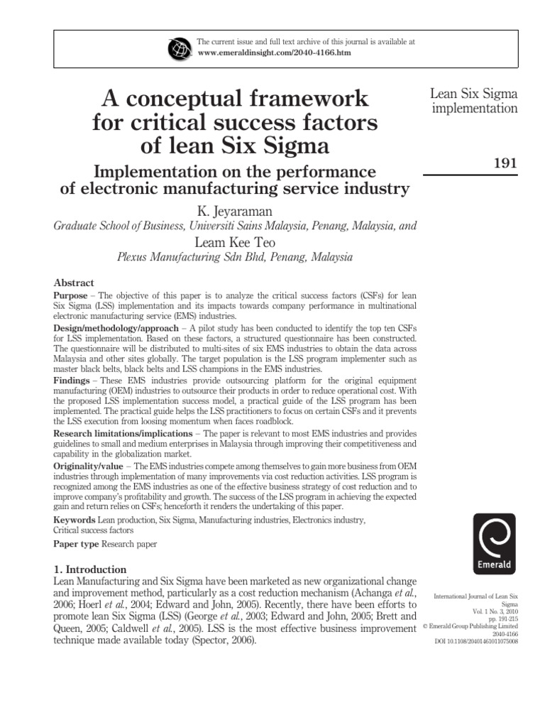 A Conceptual Framework For Critical Success Factors of Lean Six Sigma ...