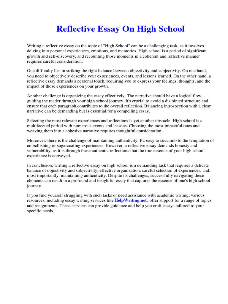 Reflective Essay On High School | PDF