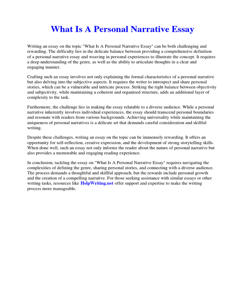 Personal Narrative Essay Guide | PDF | Narrative | Essays