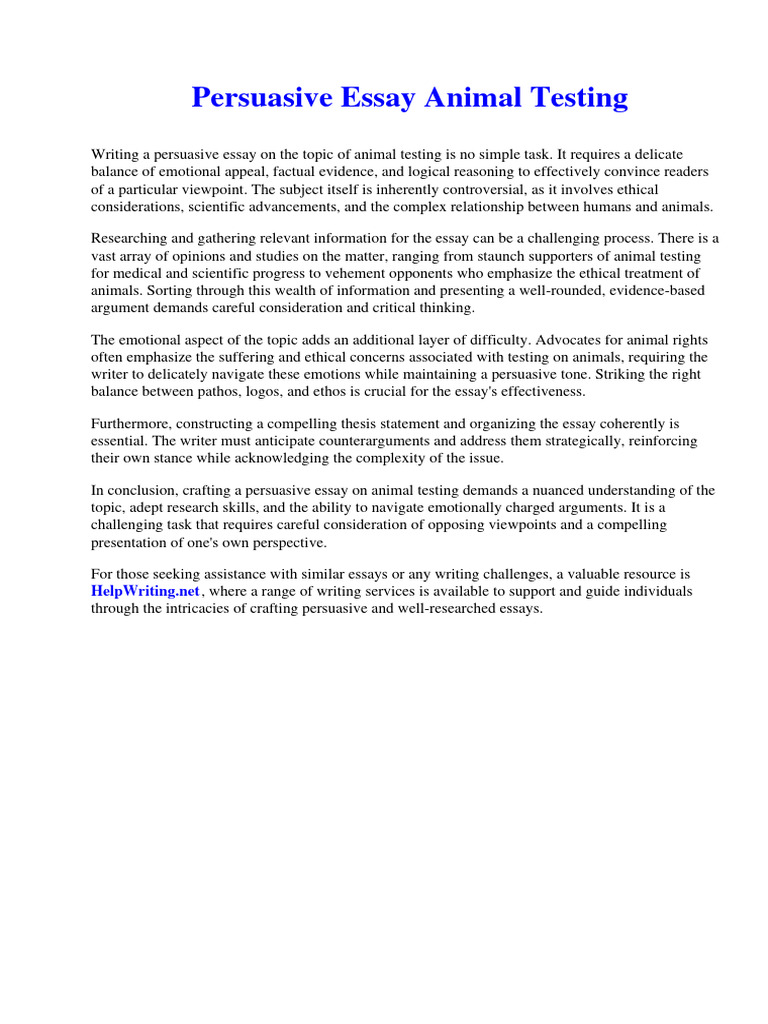 Persuasive Essay Animal Testing | PDF | Essays | Advertising