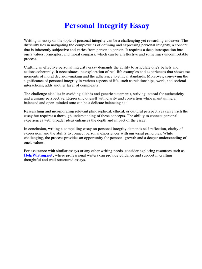 Personal Integrity Essay | PDF | Trust Law