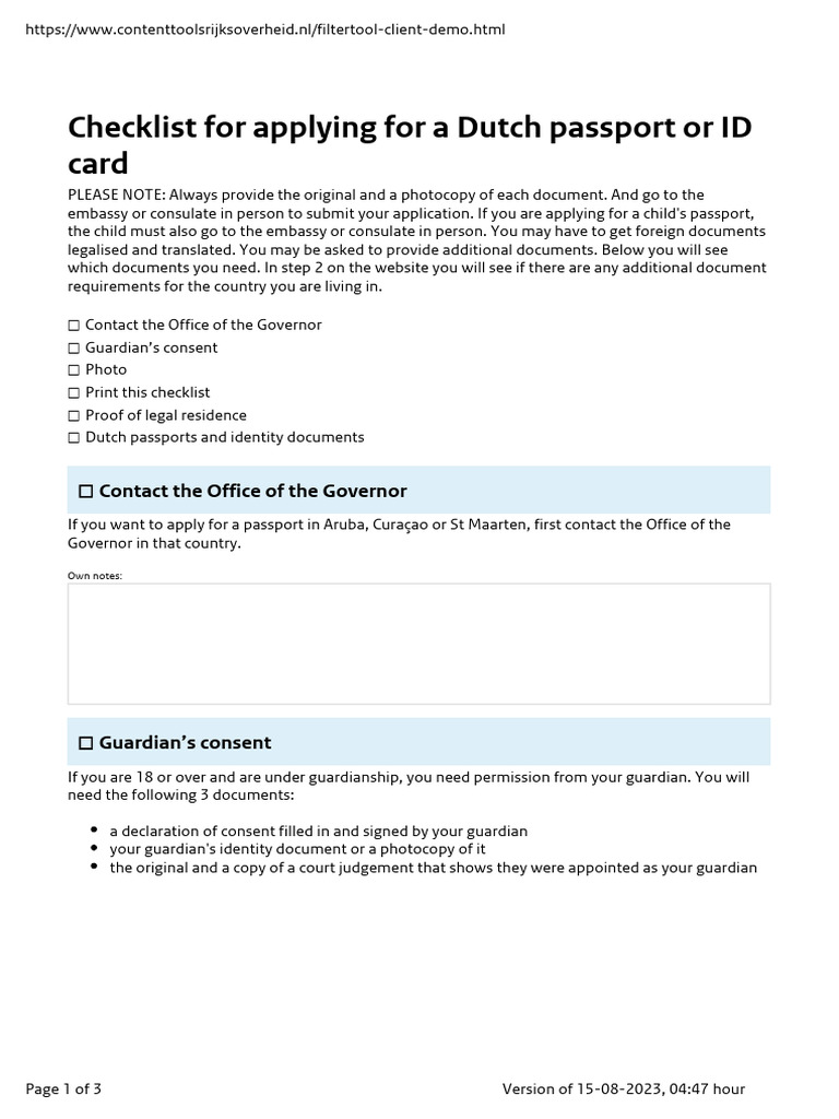 Dutch Passport and ID Application Checklist | PDF | Identity Document ...