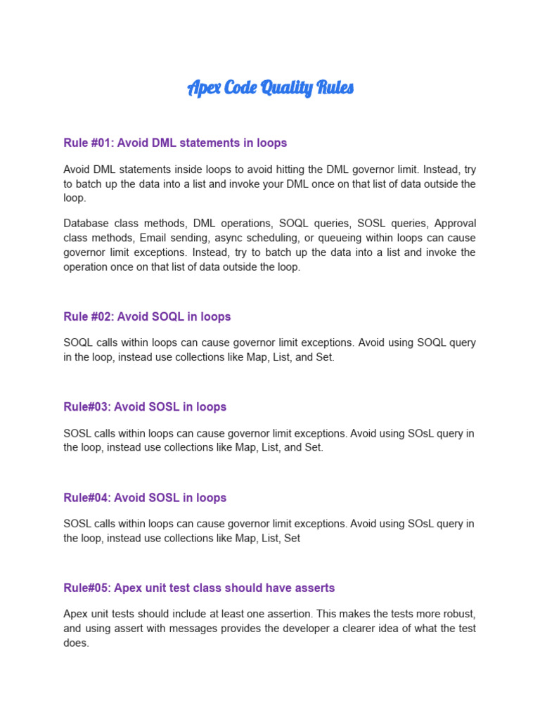 Salesforce Apex Code Quality Rules 1655642639 Pdf Class Computer Programming Control Flow