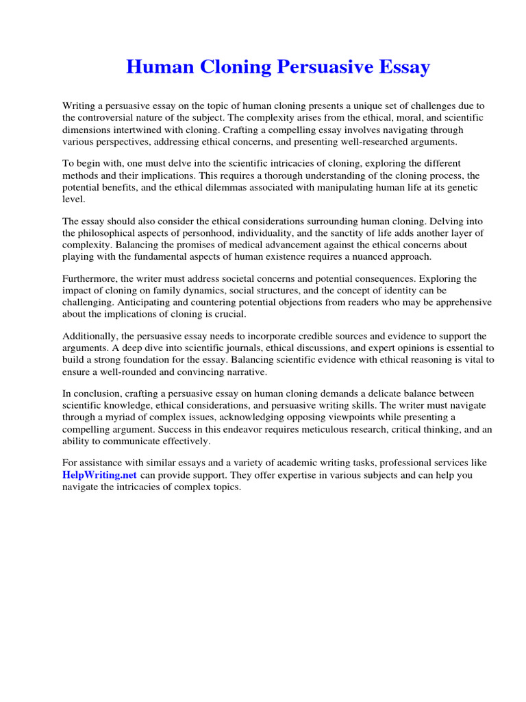 Human Cloning Persuasive Essay | PDF | Religion & Spirituality