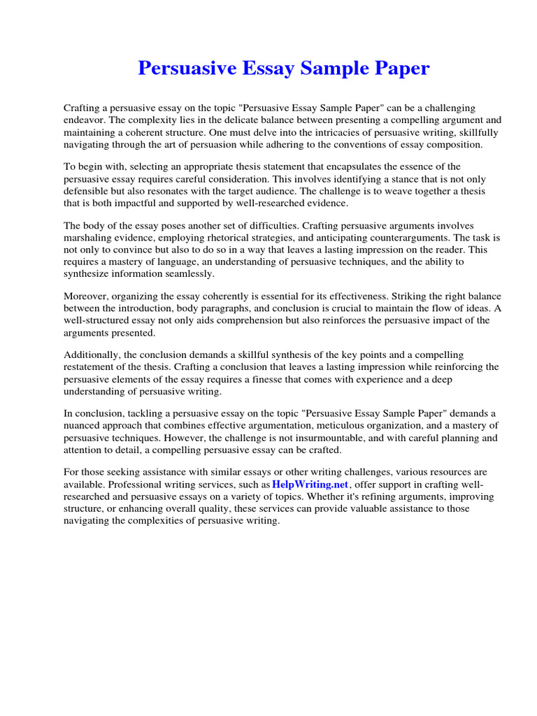 Persuasive Essay Sample Paper | PDF