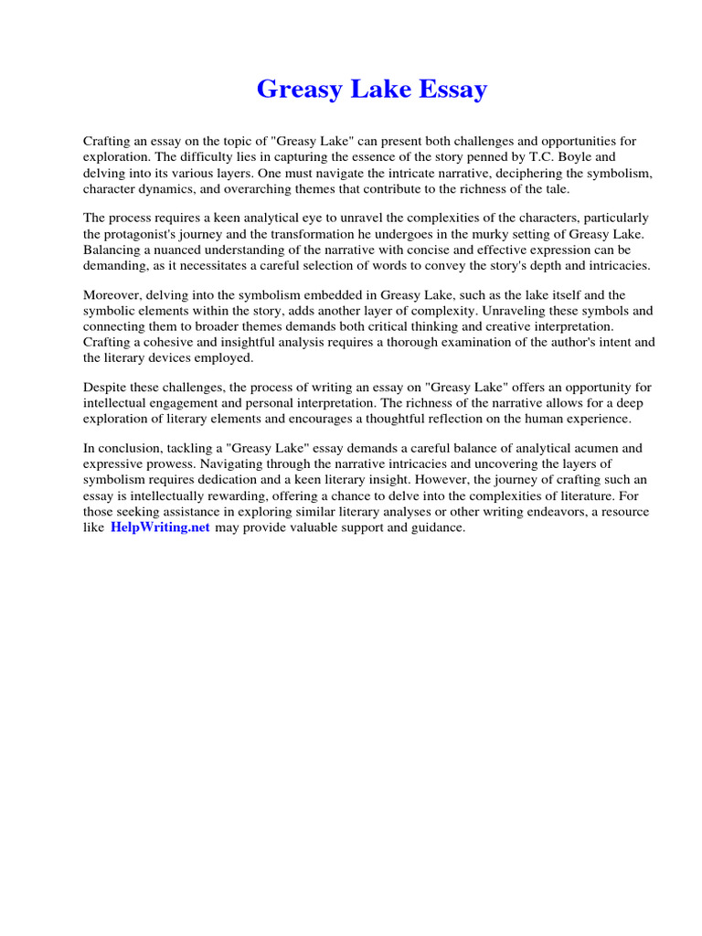 Greasy Lake Essay | PDF | World War II | East Germany