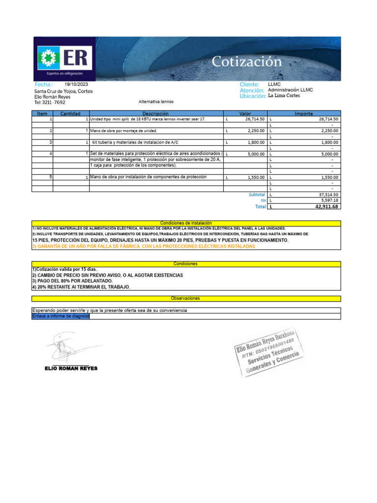 Cot.Instalacion de unidad de Ac habitacion 208-1 | PDF