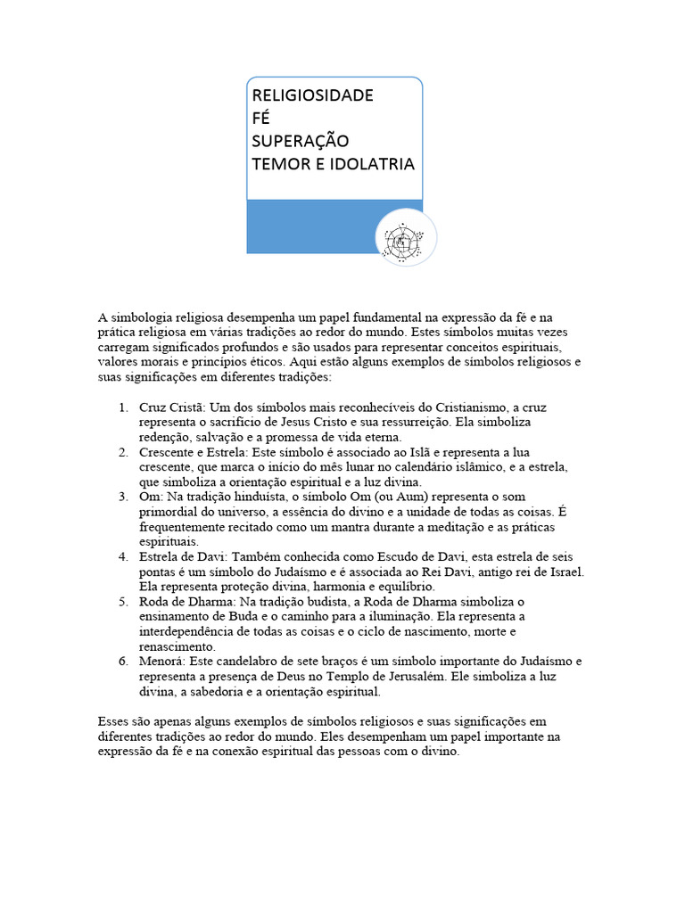 Entendimento Sobre A Simbologia Religiosa | PDF