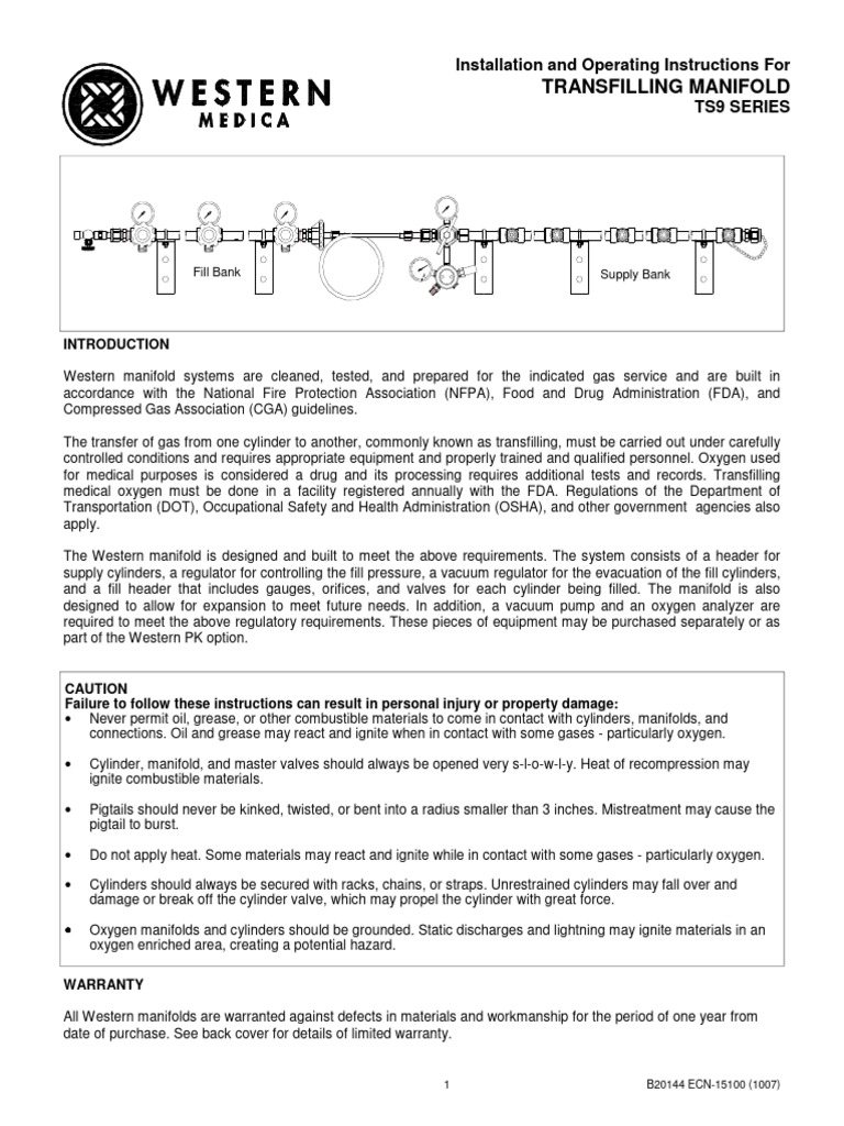 Transfilling Manifold: Installation and Operating Instructions For Ts9 ...