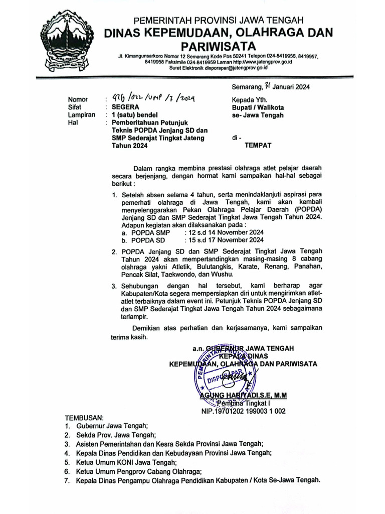 Edaran Dan Juknis POPDA SD Dan SMP Tk. Jateng 2024 | PDF Edaran Dan Juknis POPDA SD Dan SMP Tk. Jateng 2024 | PDF