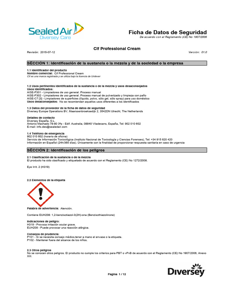 MSDS Cif | PDF | Agua | Higiene Ocupacional