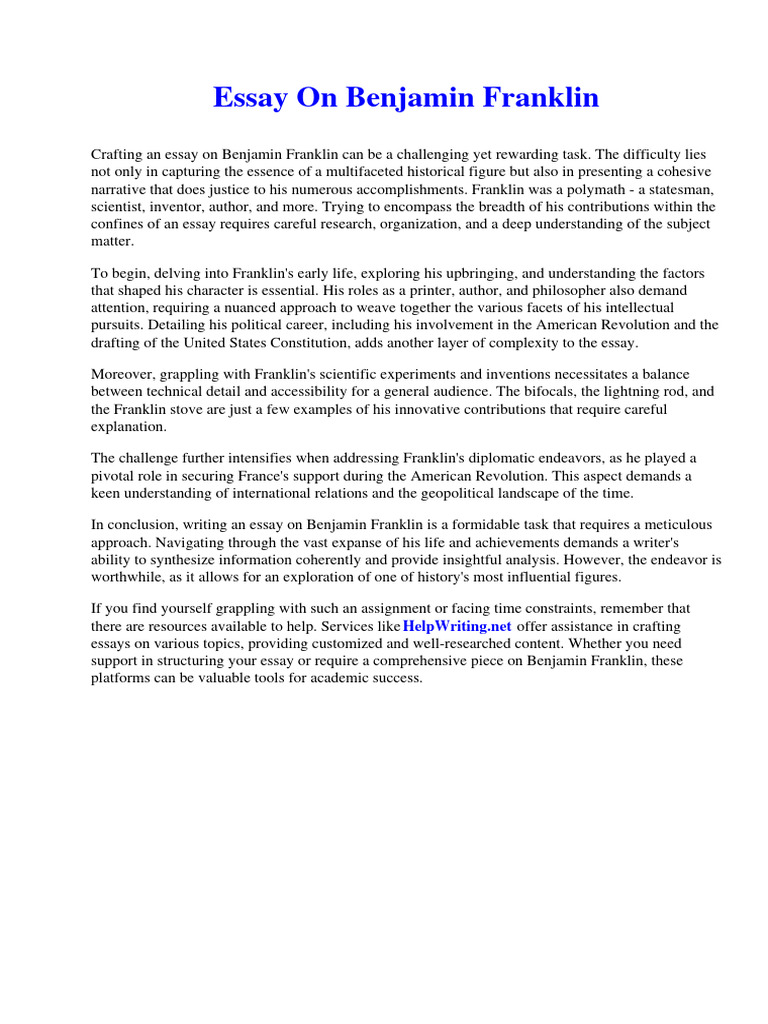 Essay On Benjamin Franklin | PDF