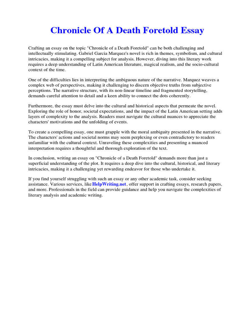 Chronicle of A Death Foretold Essay | PDF | Akhenaten | Ancient Egypt