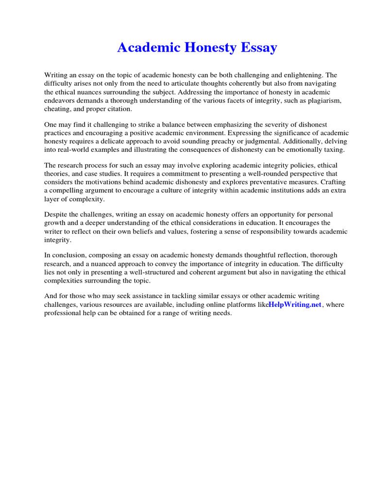 Academic Honesty Essay | PDF | Academic Dishonesty | Cluster Analysis