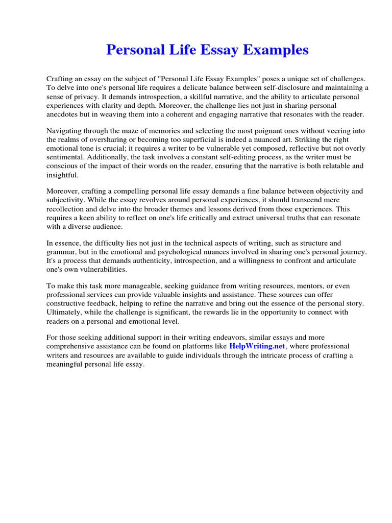 Personal Life Essay Examples | PDF