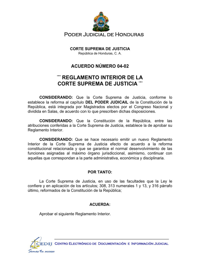 Reglamento Interior de la Corte Suprema de ... - Poder Judicial | PDF ...