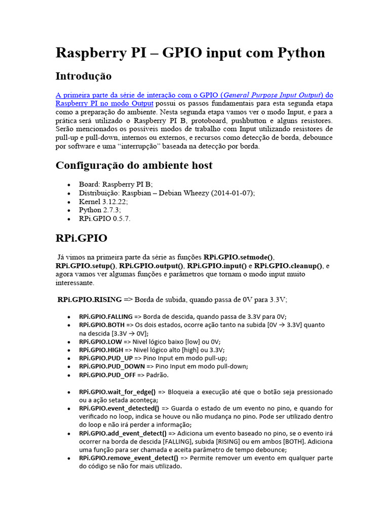 Raspberry GPIO - Input | PDF | Python (linguagem de programação ...