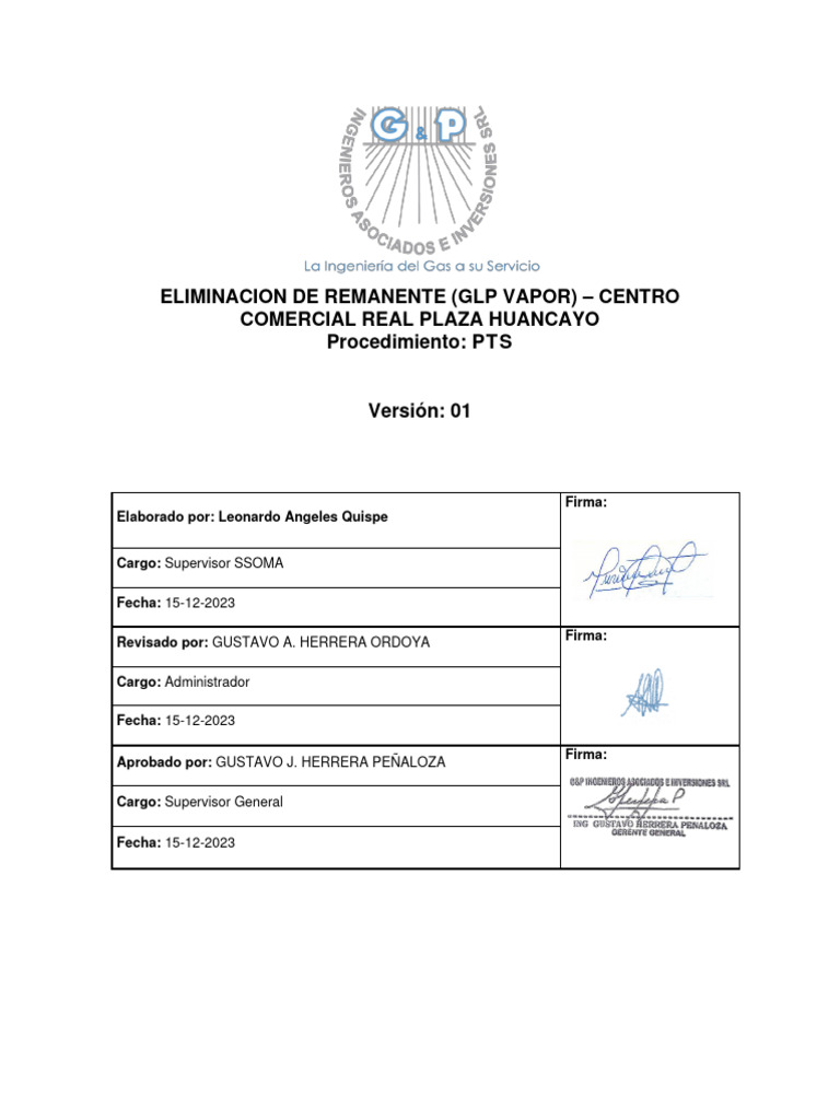 GyP-PD-PR001 ELIMINACION DE REMANENTE (GLP VAPOR) - RP-HYO | PDF | Gas ...