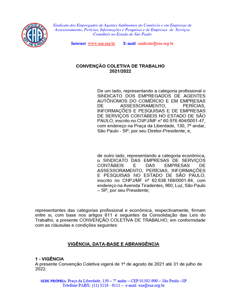 CCT 2021 2022 EAA | PDF | Sindicato | Férias trabalhistas