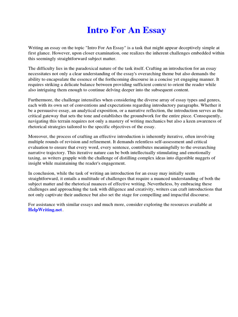 Intro For An Essay | PDF | Essays | Axiology
