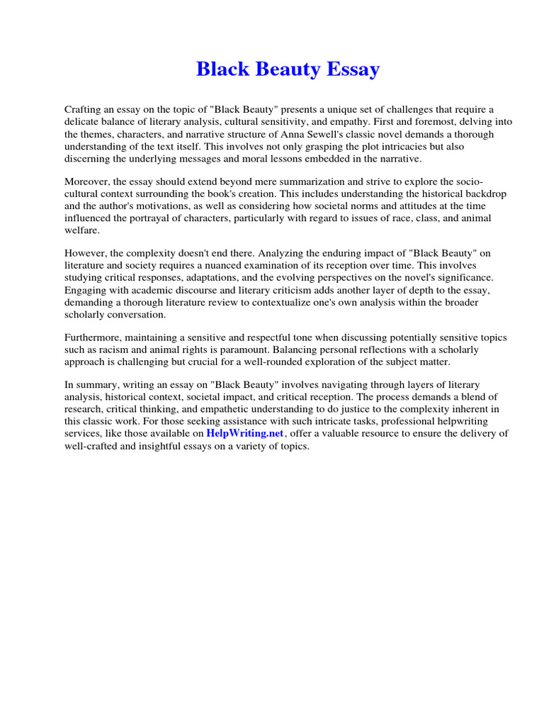 Black Beauty Essay | PDF | Microsoft Sql Server | Databases