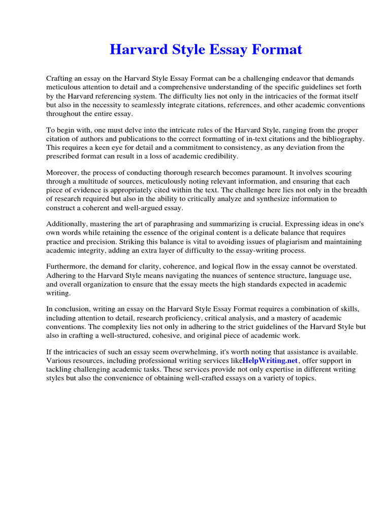 Harvard Style Essay Format | PDF