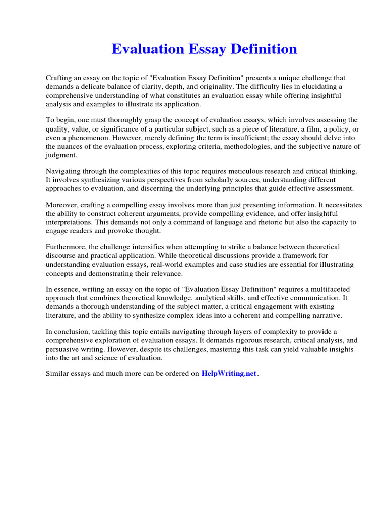 Evaluation Essay Definition | PDF | Evaluation | Essays