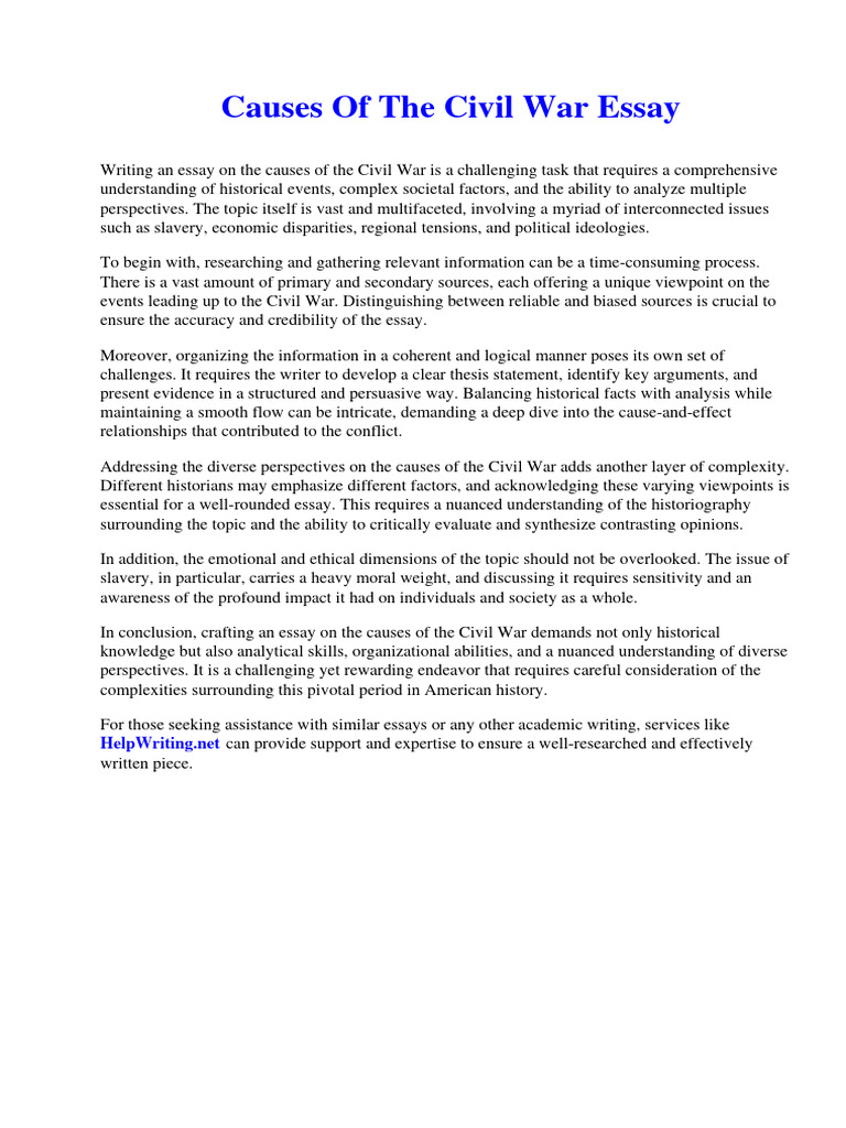 Causes of The Civil War Essay | PDF | Social Work | Race (Human ...
