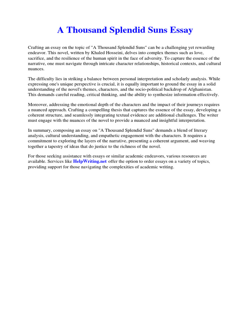 A Thousand Splendid Suns Essay | PDF | Social Science